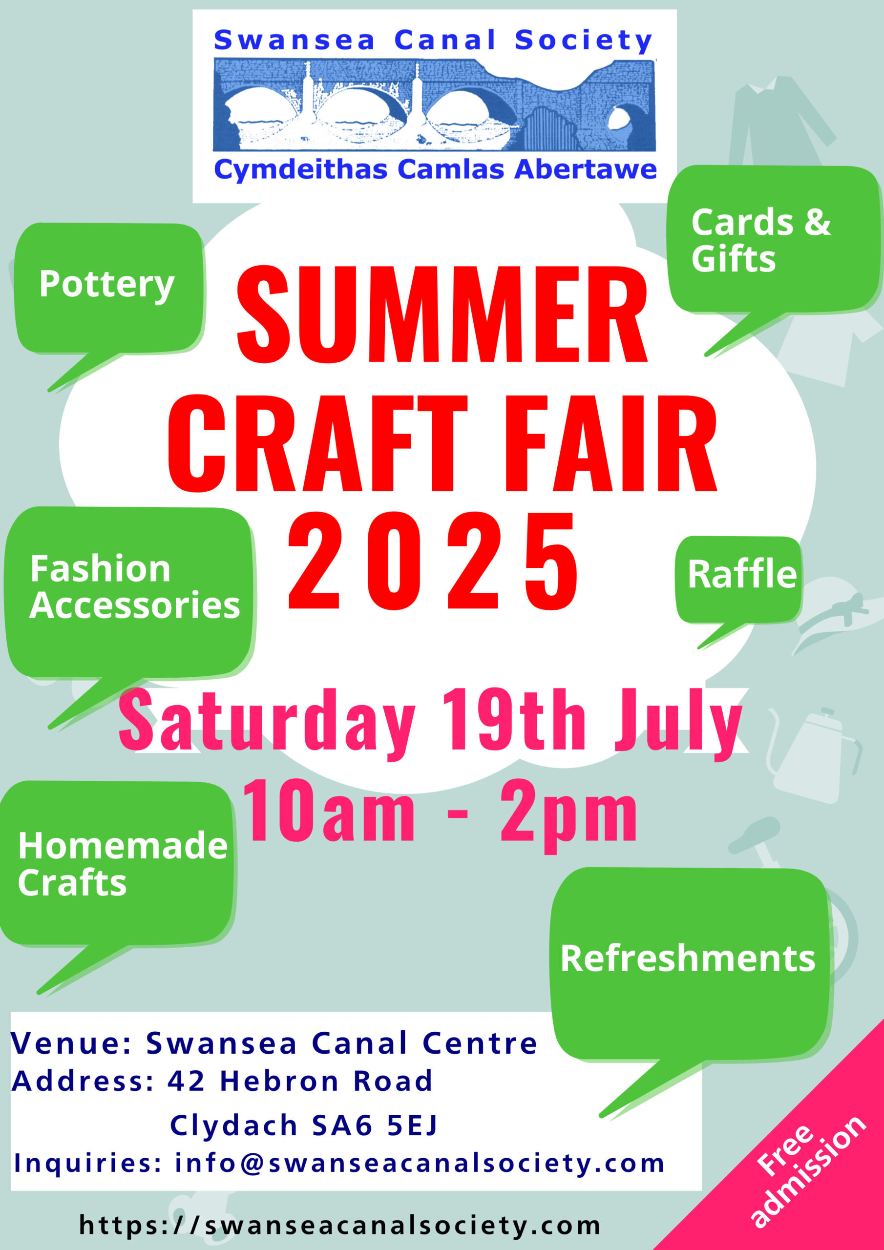 Summer Craft Fair, Saturday 19th July 2025 - Swansea Canal Society